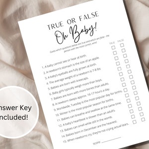 True or False Baby Shower Game Baby Shower Party Game Baby Trivia Game ...