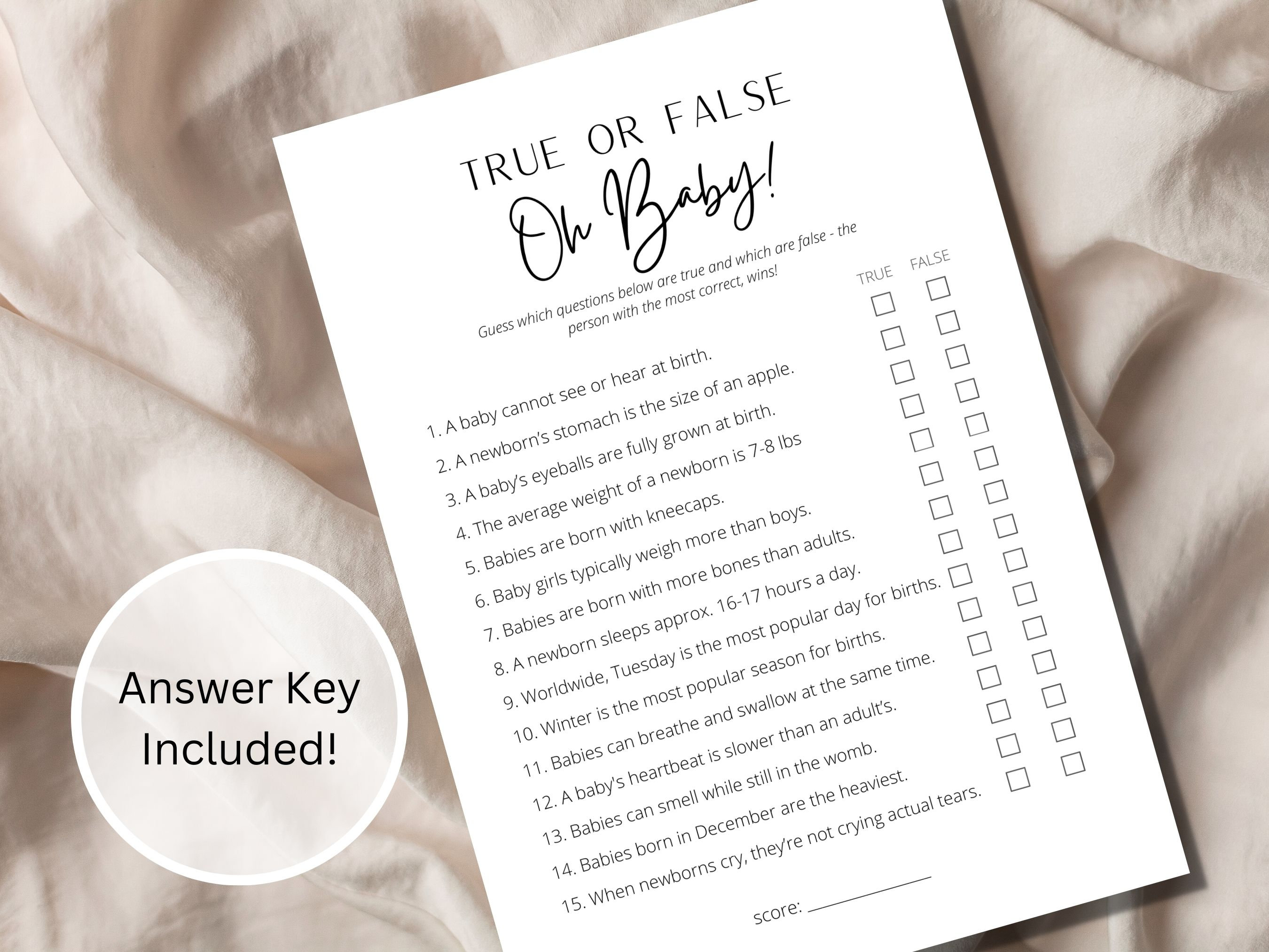 True or False Baby Shower Game Baby Shower Party Game Baby - Etsy Canada