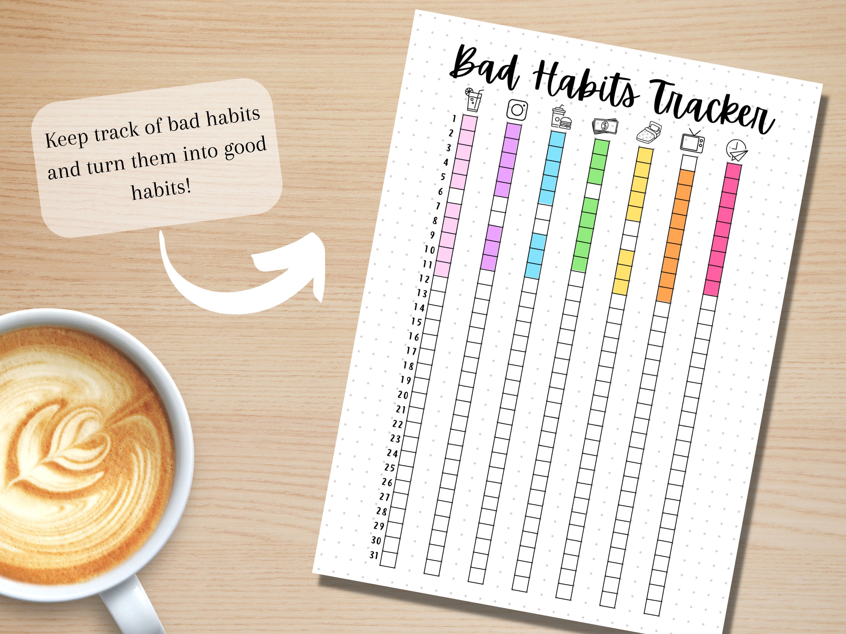 Bad Habit Tracker - PRINTABLE Journal Page - Monthly Tracker - Monthly ...