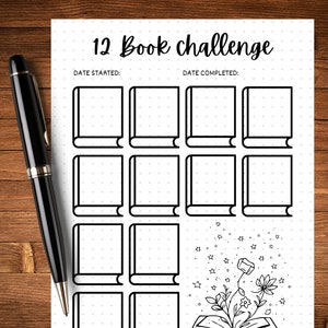 12 Book Reading Challenge - PRINTABLE Journal Page - Reading Tracker ...