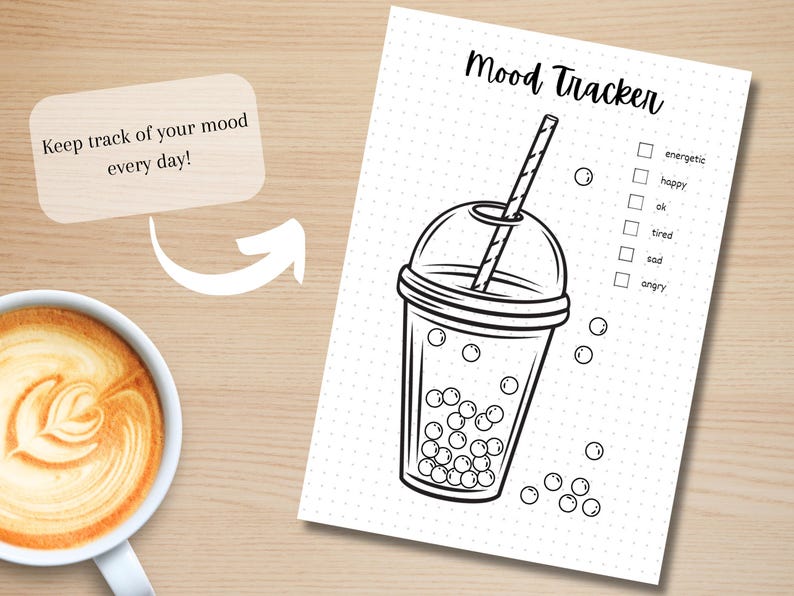 Boba Mood Tracker - PRINTABLE Journal Page - Planner Page - Feelings ...