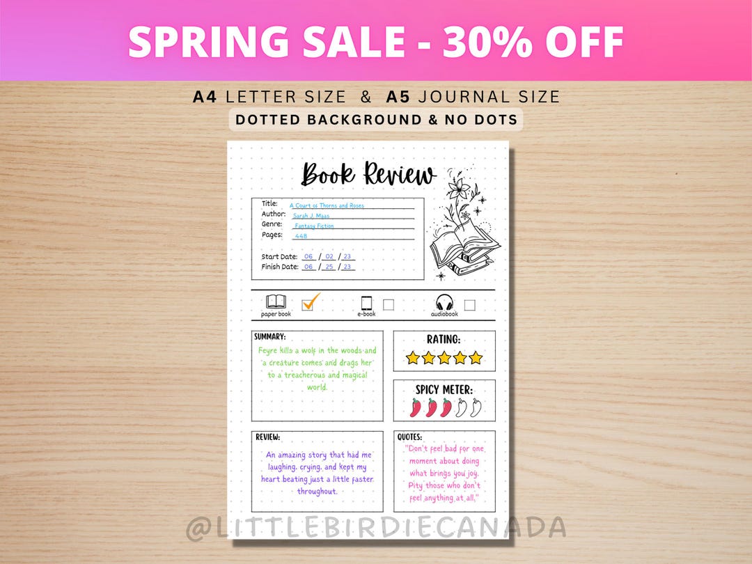 Book Review - PRINTABLE Journal Page - Planner Page - Bookclub Book ...