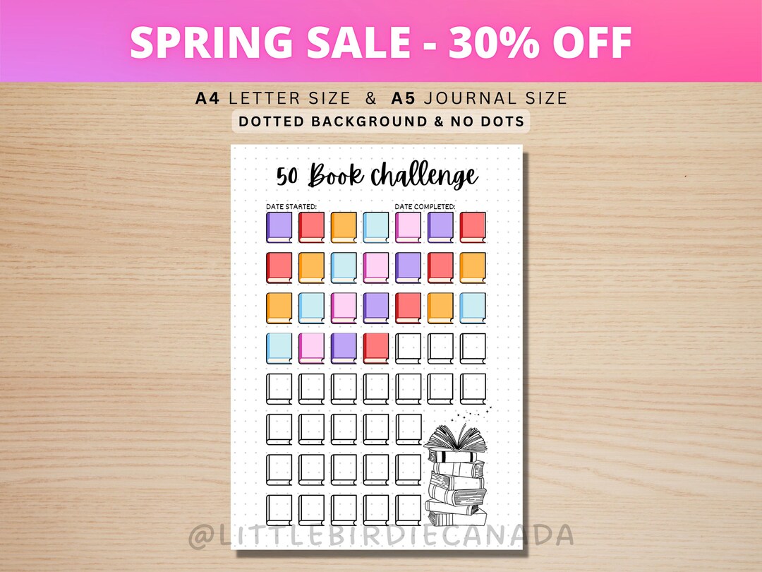 50 Book Reading Challenge - PRINTABLE Journal Page - Reading Tracker ...