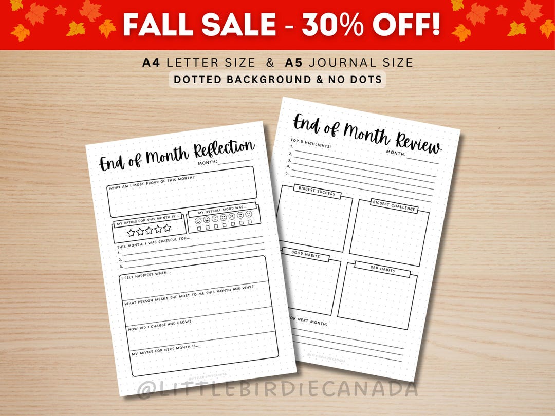 Monthly Reflection - End of Month Reflection - PRINTABLE Journal Page ...