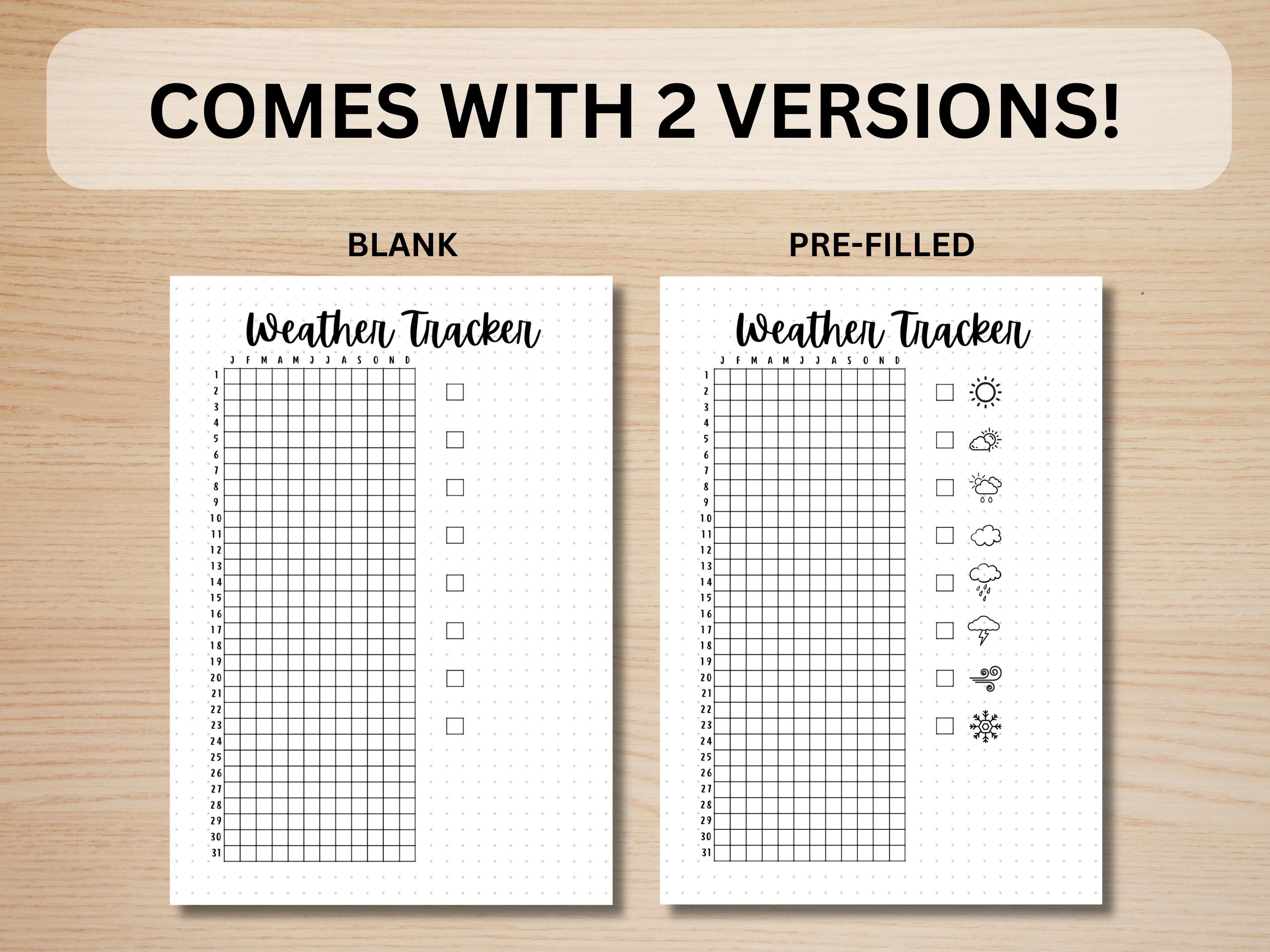 Weather Tracker - PRINTABLE Journal Page - Planner Page - Yearly ...