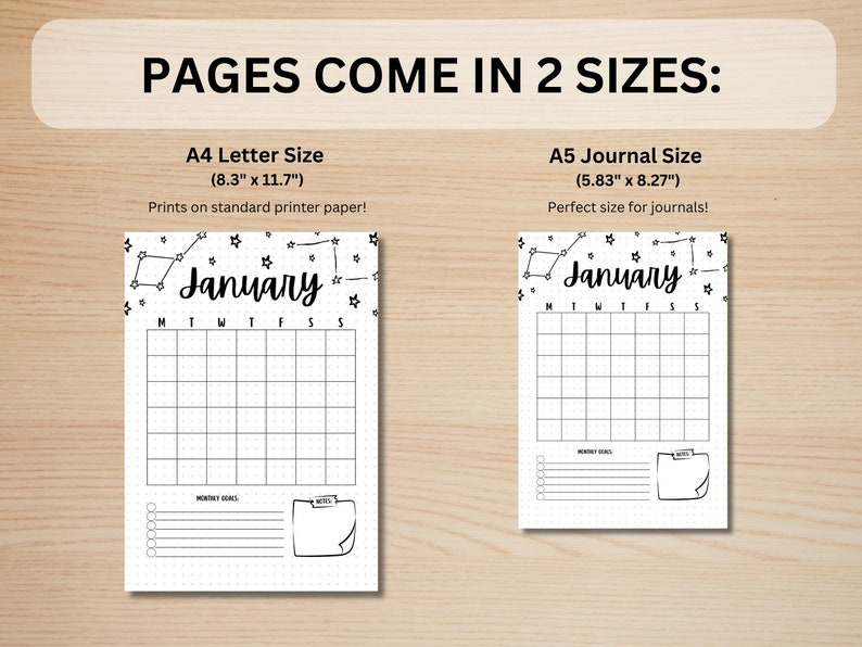 12 Month Calendar - BUNDLE B - Journal Calendar Template - Monthly ...