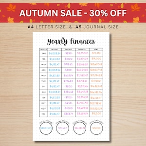 Yearly Finance Tracker PRINTABLE Journal Page Planner Page Yearly ...