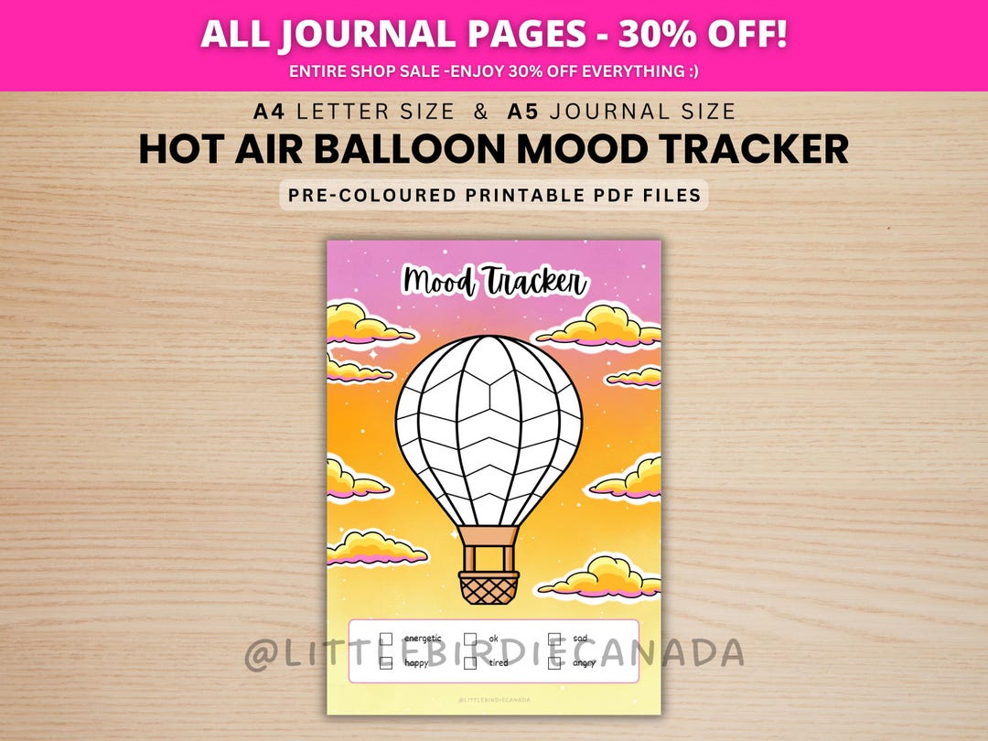Hot Air Balloon Mood Tracker - PRINTABLE Journal Page - Colored Journal ...