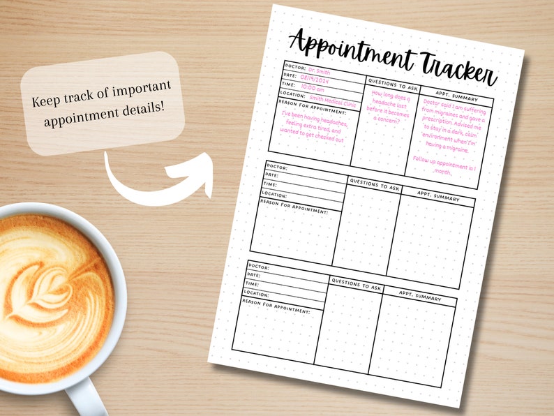 Appointment Tracker - PRINTABLE Journal Page - Medical Tracker - Health ...