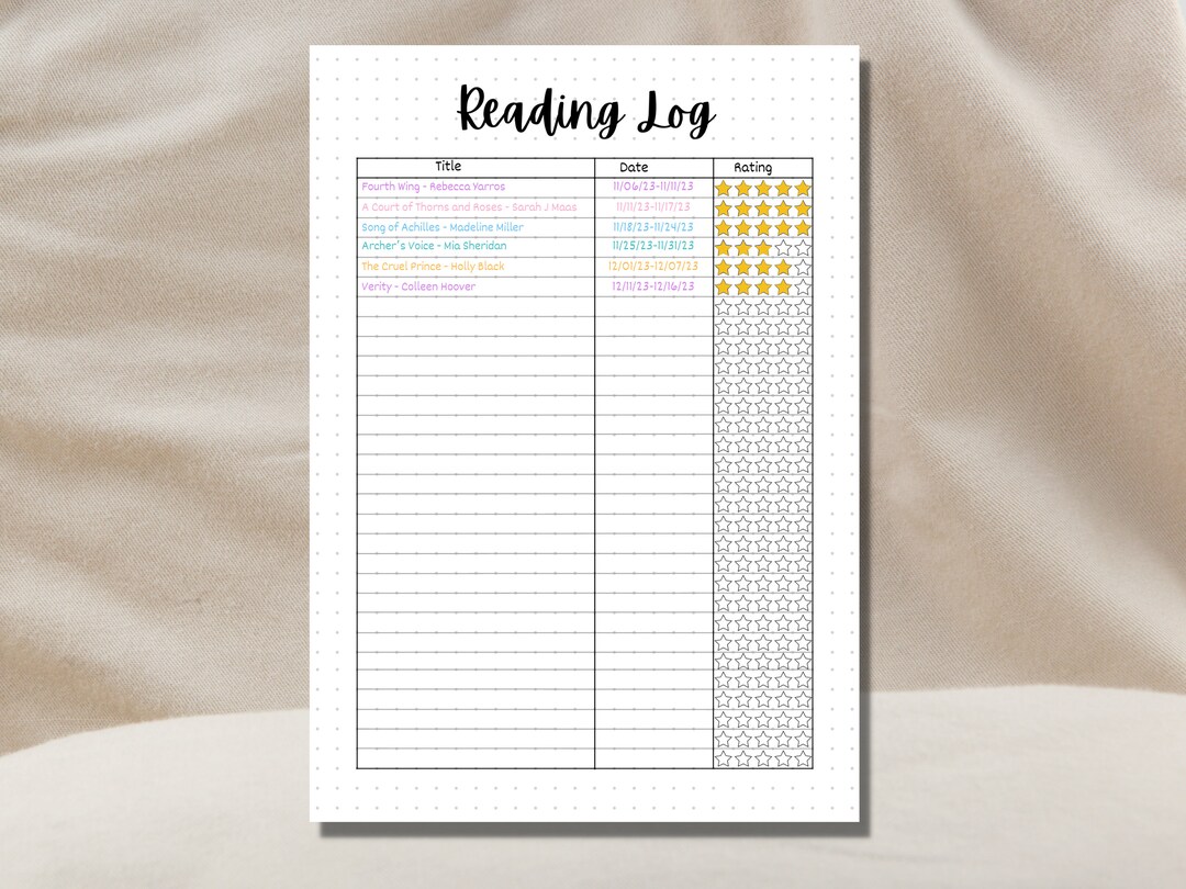 Reading Log A5 Journal Page Printable Tracker Book - Etsy Canada