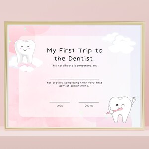 My First Dentist Certificate First Trip to the Dentist Award Milestone ...