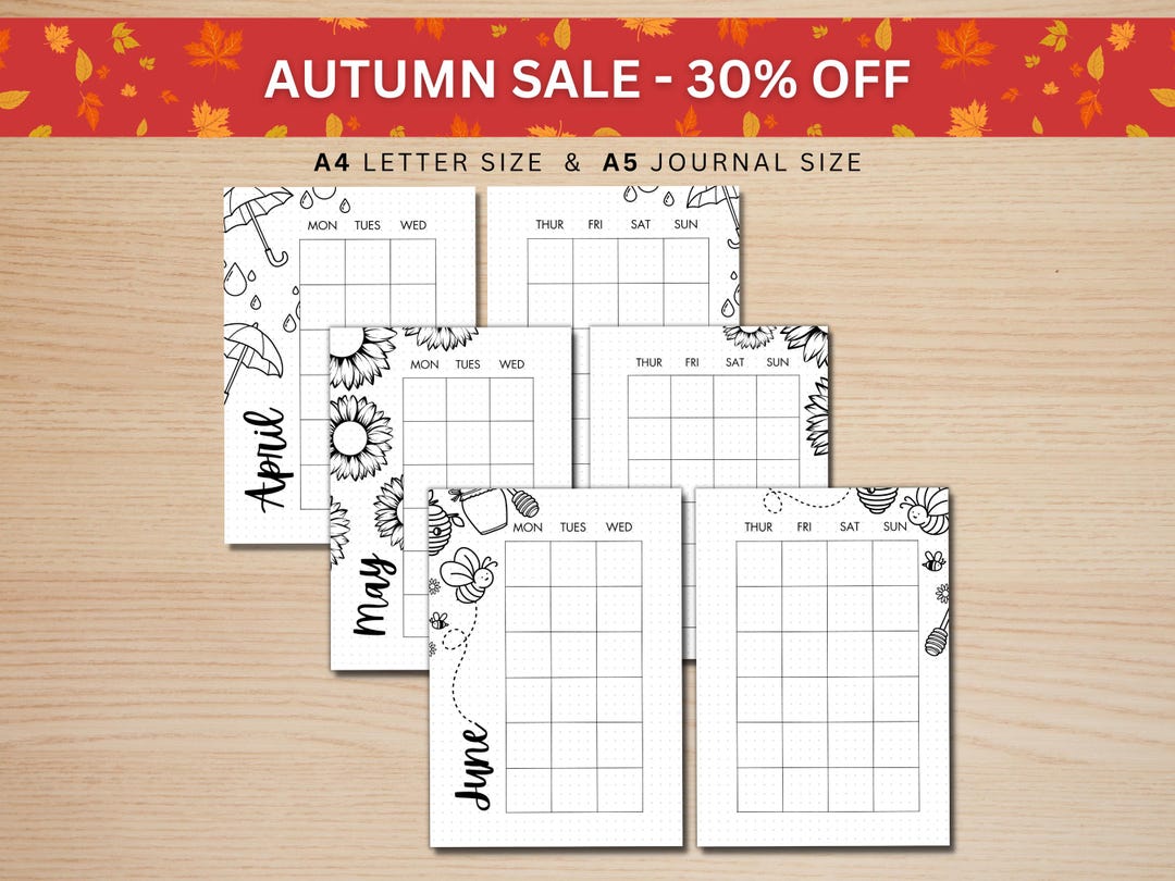 12 Month Calendar 2 Page Spread PRINTABLE Journal Page Calendar ...