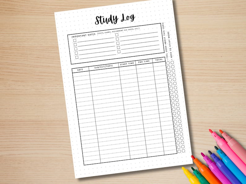 Study Log - PRINTABLE Journal Page - Student Journal - Student Planner ...