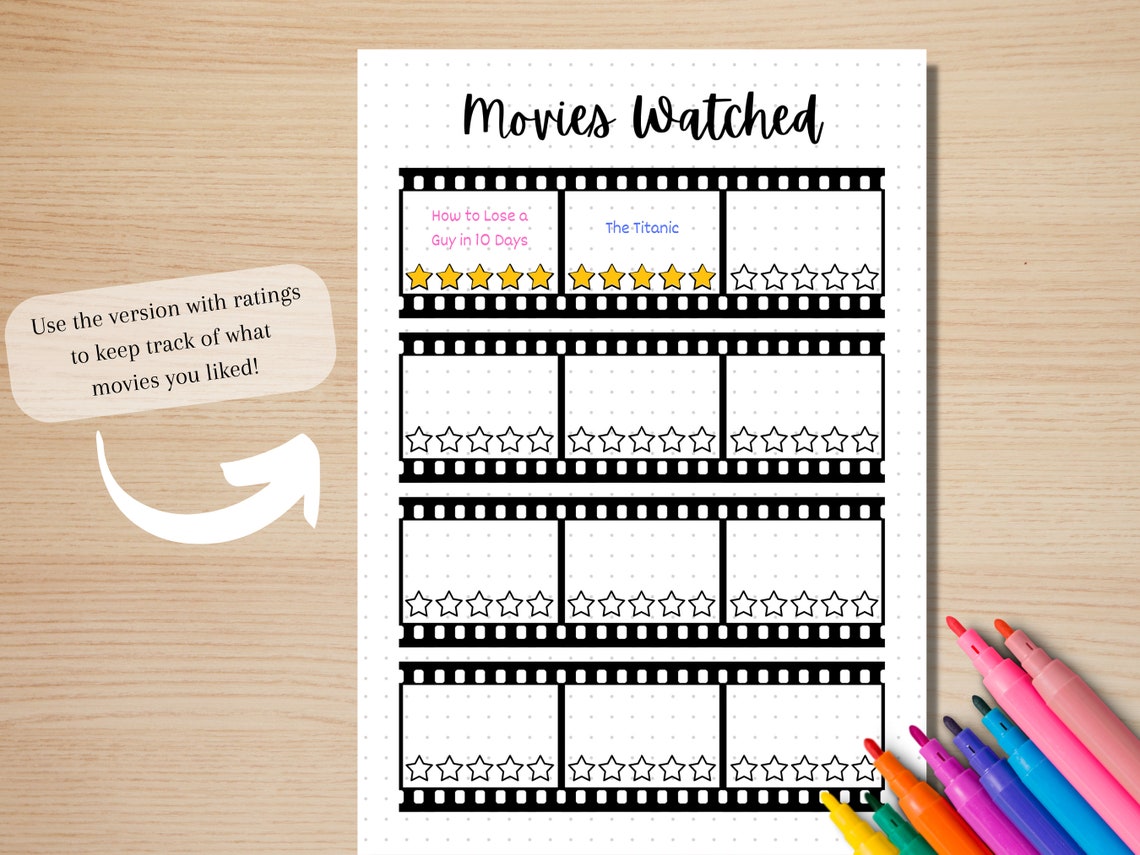 Movie Tracker - PRINTABLE Journal Page - Printable Planner Page - Track ...