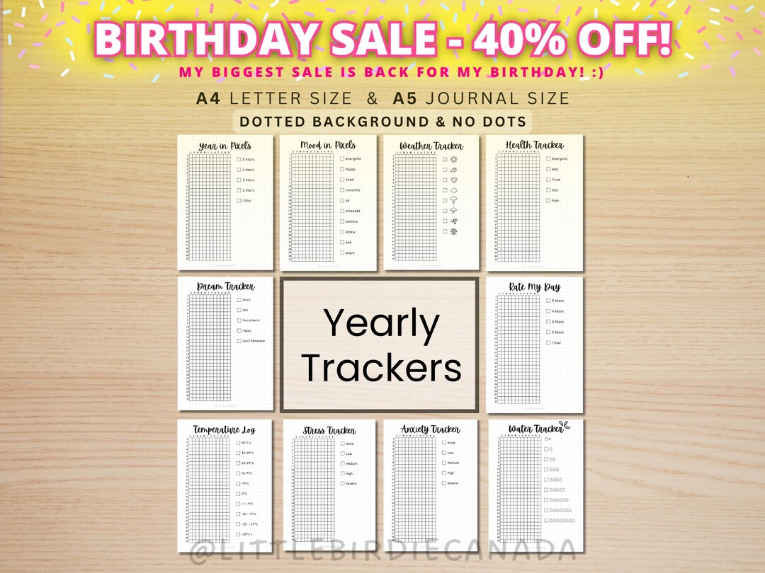 Yearly Trackers Bundle - PRINTABLE Journal Pages - Digital Planner ...