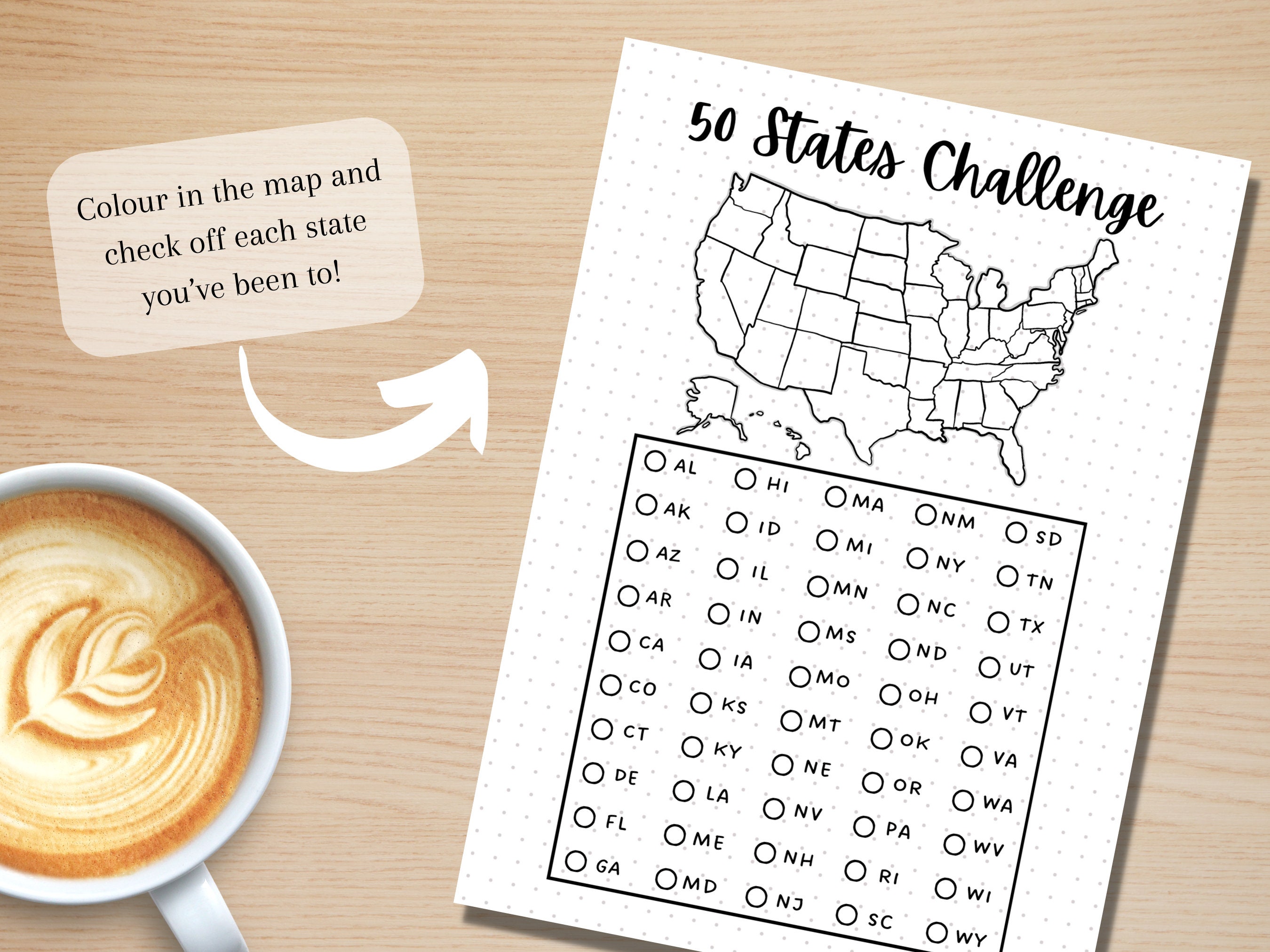 50 States Challenge - PRINTABLE Journal Page - Planner Page - Travel ...