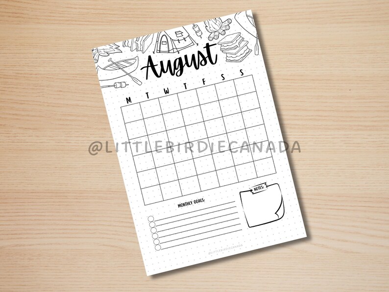 August Title Page and Calendar - PRINTABLE Calendar - Camping Theme ...