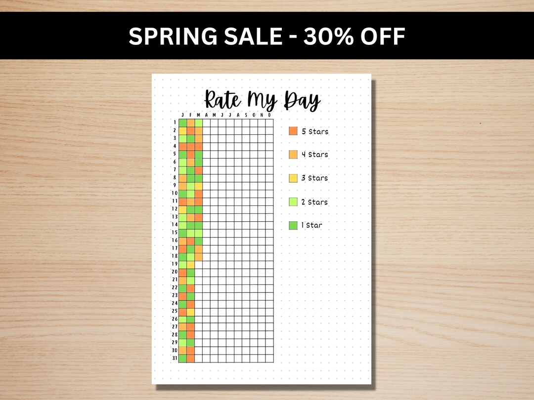 Rate My Day A5 Journal Page PRINTABLE Tracker Daily Tracker Daily Mood ...