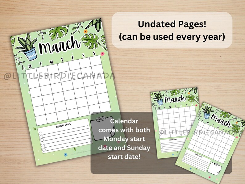 March Journal Bundle - Plants - PRINTABLE Journal Pages - PRE-COLOURED ...