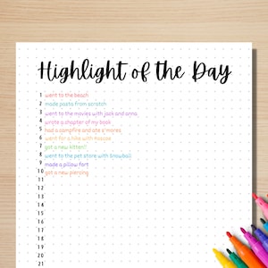 Highlight of the Day - PRINTABLE Journal Page - Memory Tracker - Daily ...