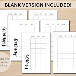 12 Month Calendar - 2 Page Spread - PRINTABLE Journal Page - Calendar ...