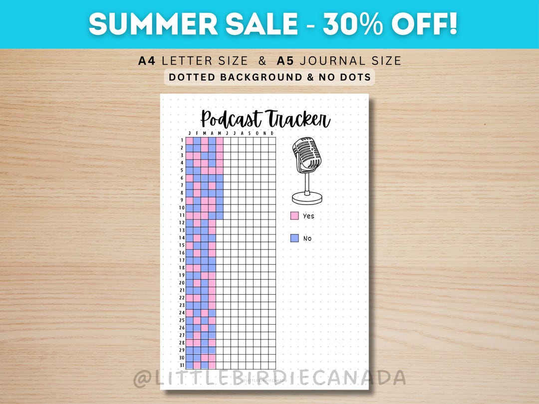 Podcast Tracker - PRINTABLE Journal Page - Planner Page - Monthly ...