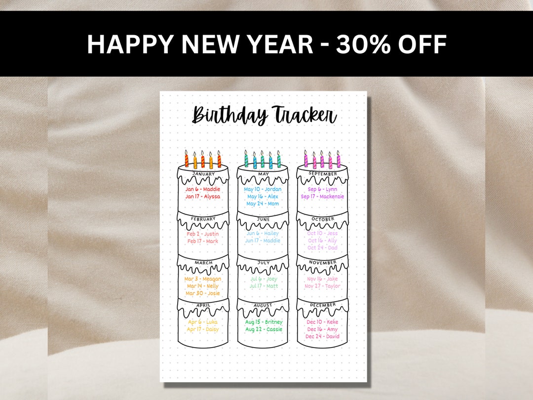 Birthday Tracker A5 Journal Page PRINTABLE Tracker Birthday Calendar ...