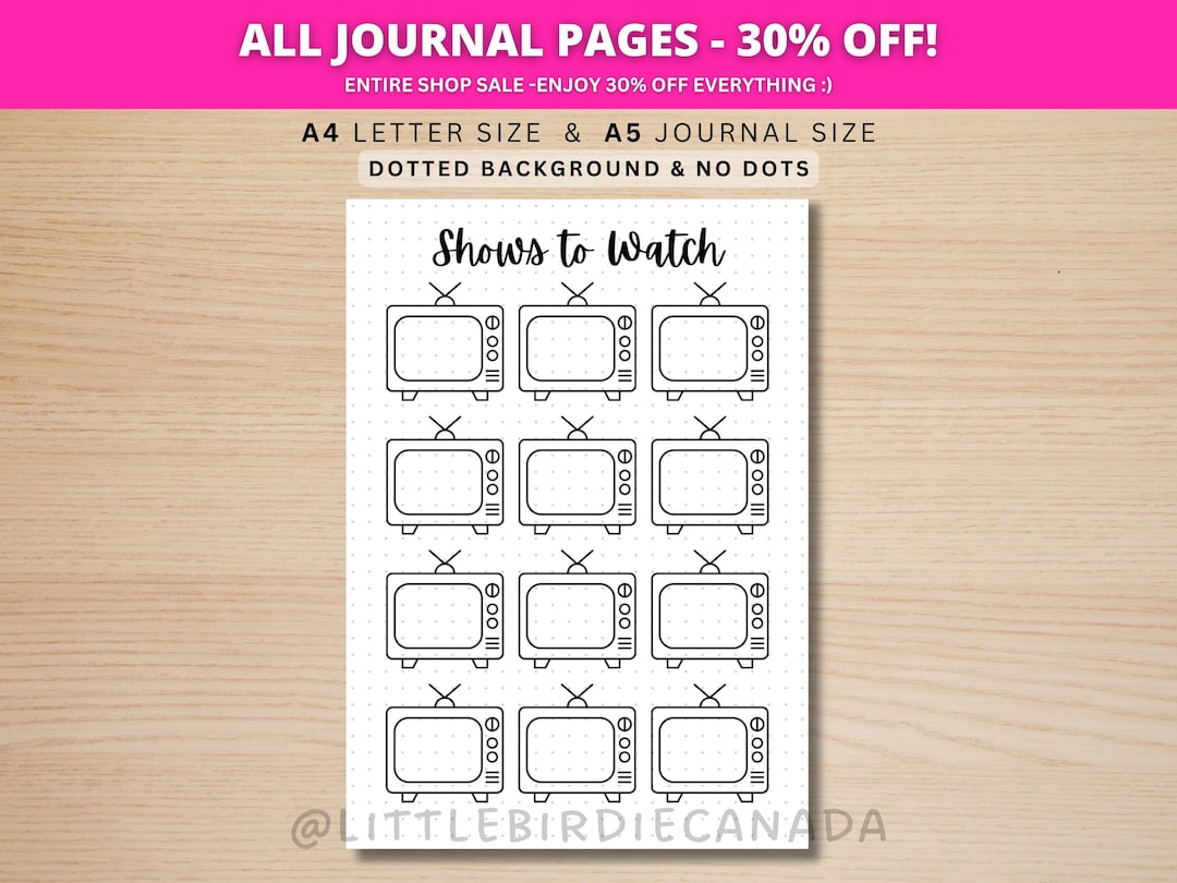 Show to Watch - PRINTABLE Journal Page - Planner Page - Printable ...