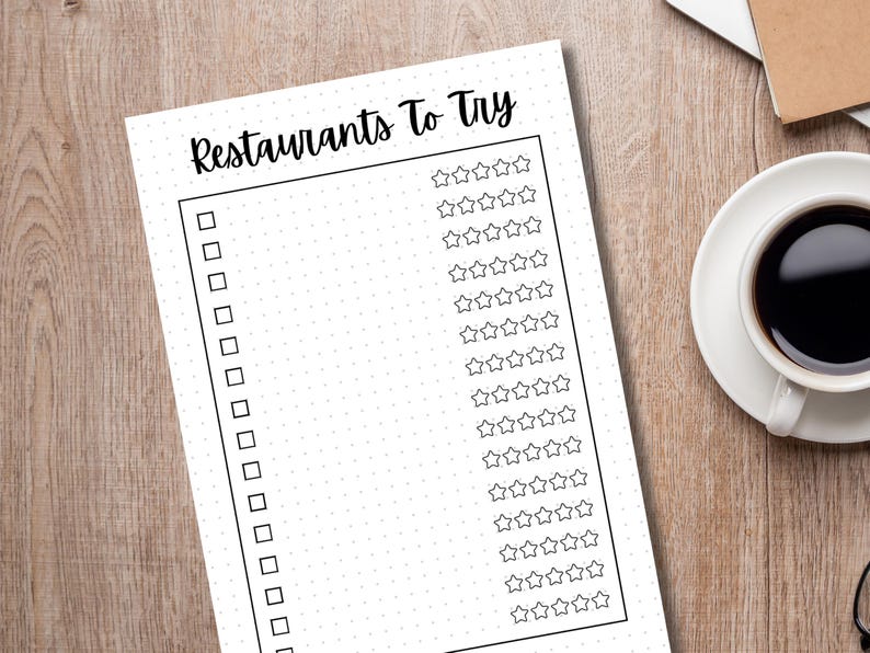 Restaurants to Try List - PRINTABLE Journal Page - Planner Page - List ...
