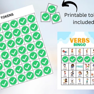 Verbs Bingo Game for Kids Action Verbs Educational Printable Game ...