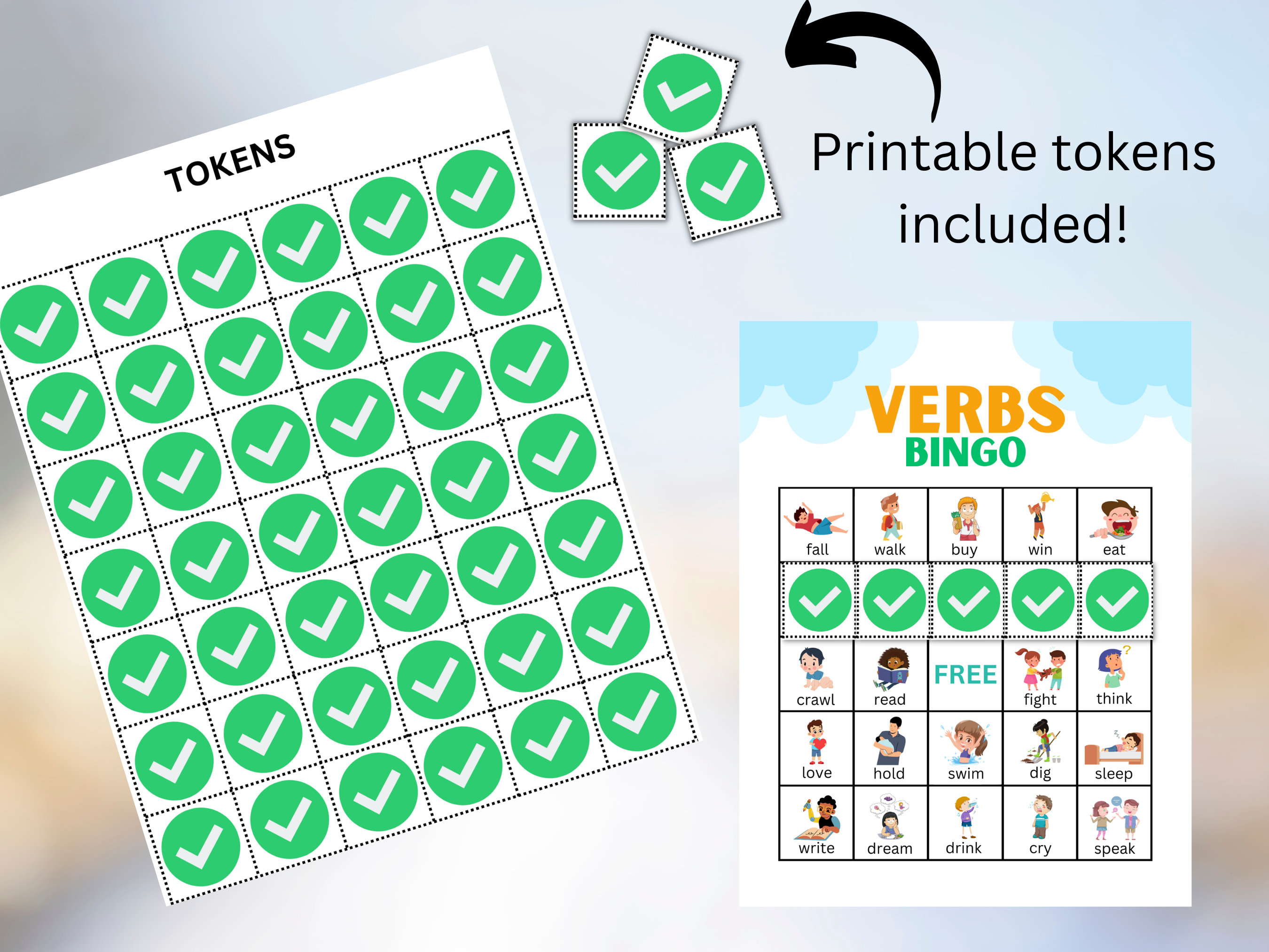 Verbs Bingo Game for Kids Action Verbs Educational Printable - Etsy ...