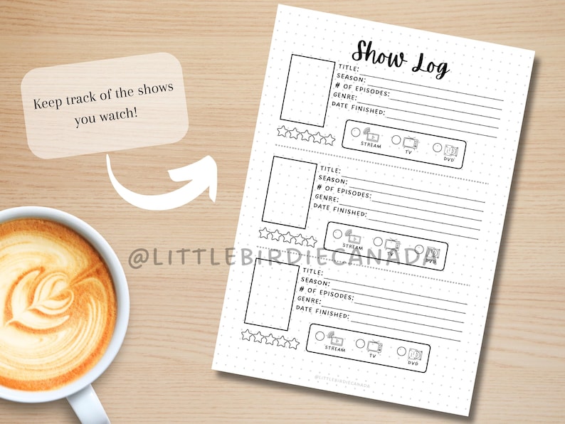 Show Log - PRINTABLE Journal Page - Printable Planner Page - Track ...