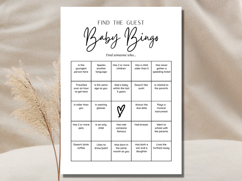 Baby Bingo Game Baby Shower Party Game Find the Guest Game Baby Shower ...