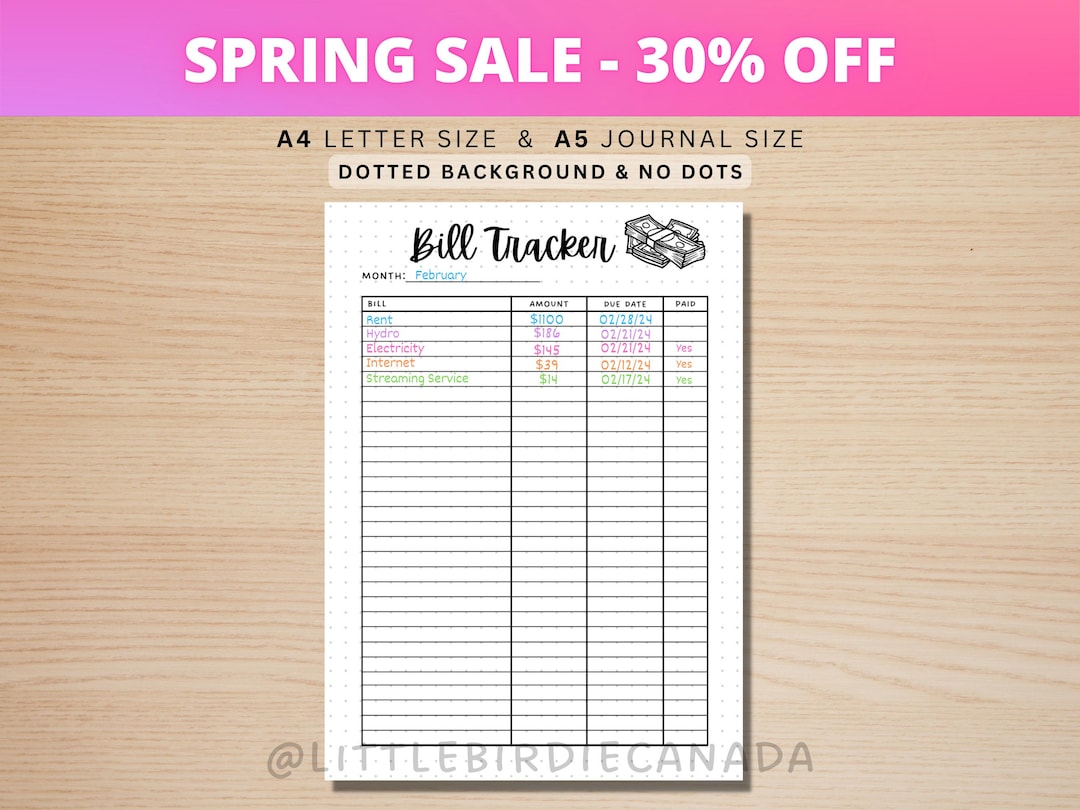 Bill Tracker - PRINTABLE Journal Page - Planner Page - Expense Tracker ...