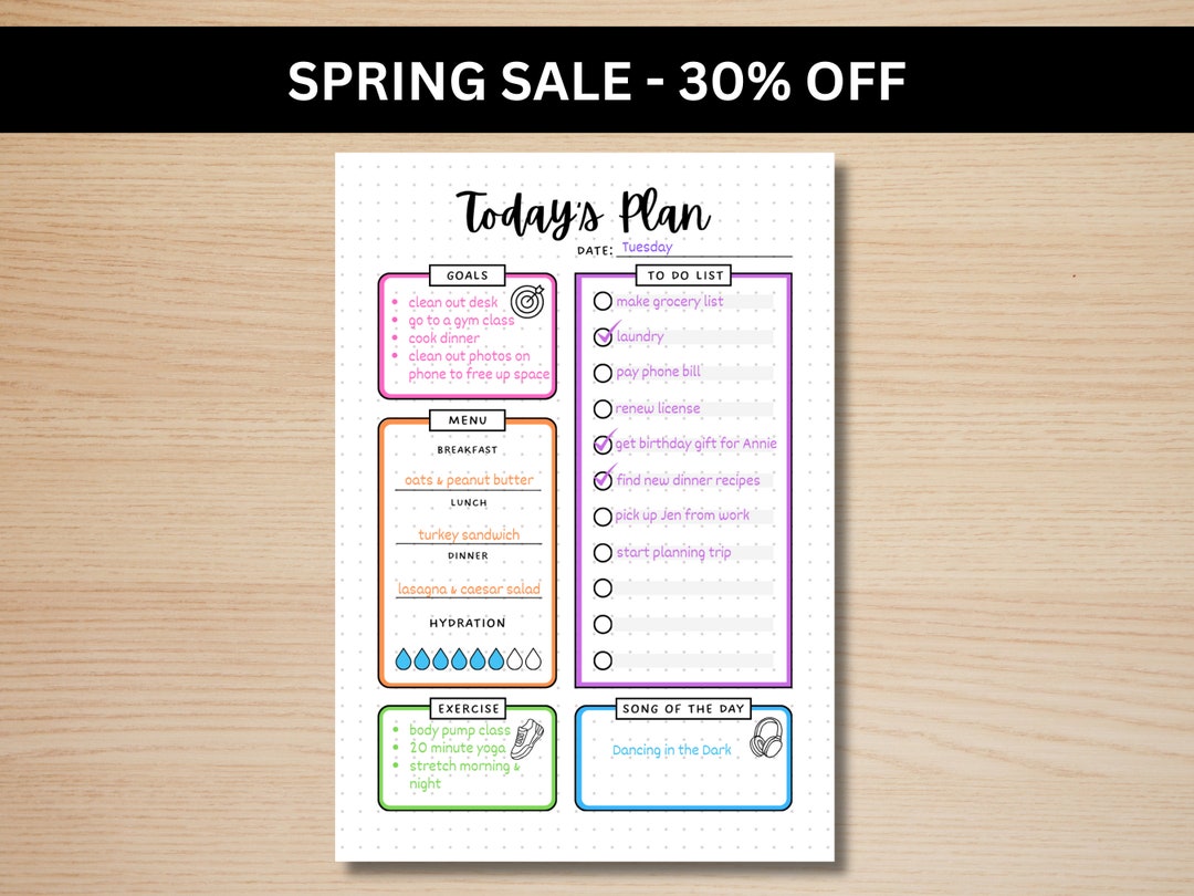 Todays Plan Daily Planner Page Daily Agenda Pages A5 Journal Page ...