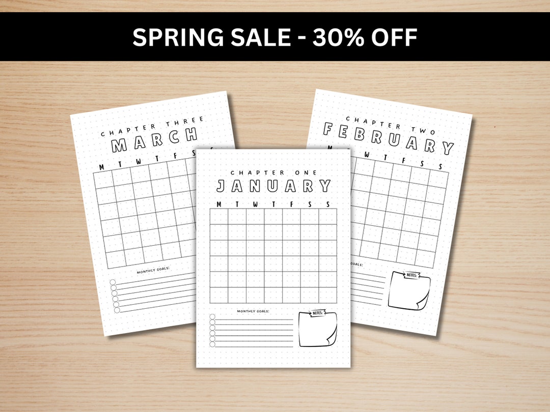 Book Themed Calendar 12 Month Calendar Pages A5 Journal Calendar ...