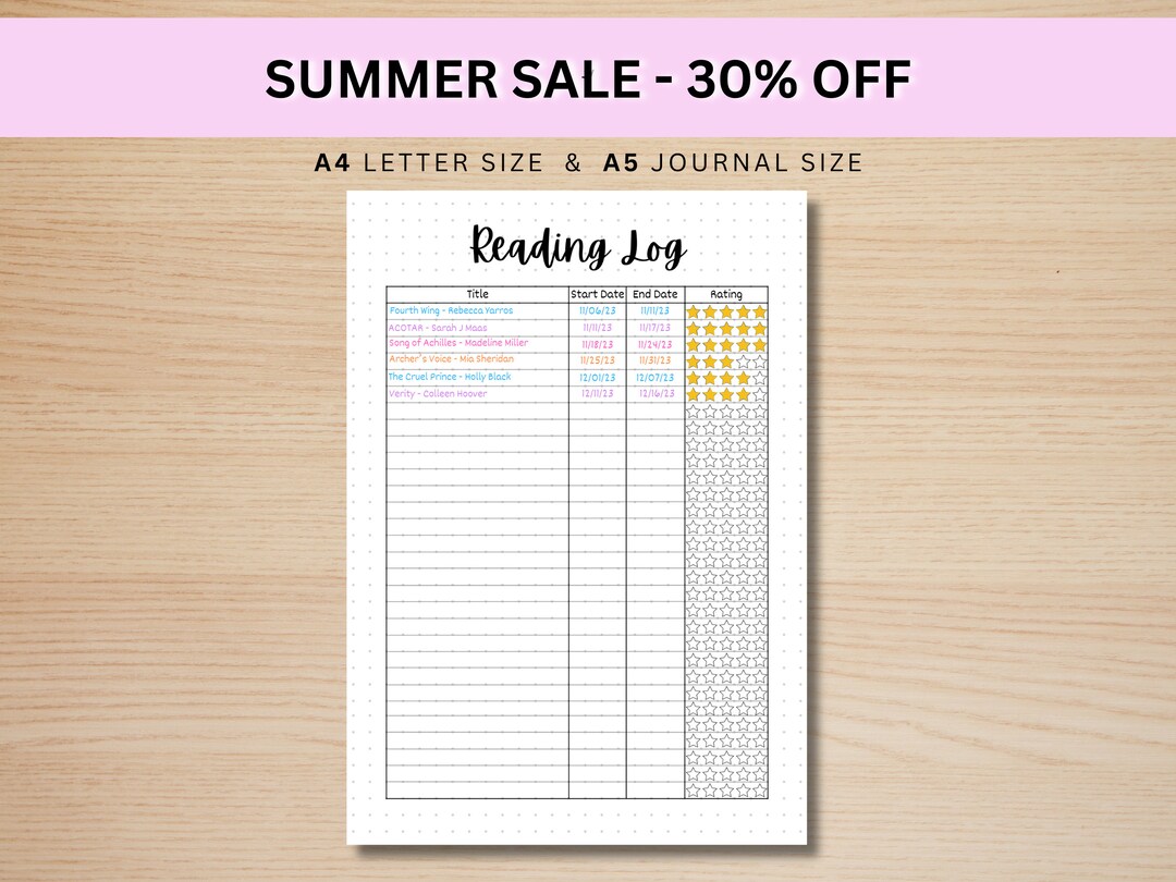 Reading Log PRINTABLE Journal Page Planner Page Book Tracker Reading ...