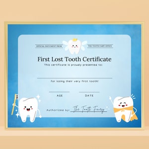 First Lost Tooth Certificate Tooth Fairy Award First Lost Tooth Award ...