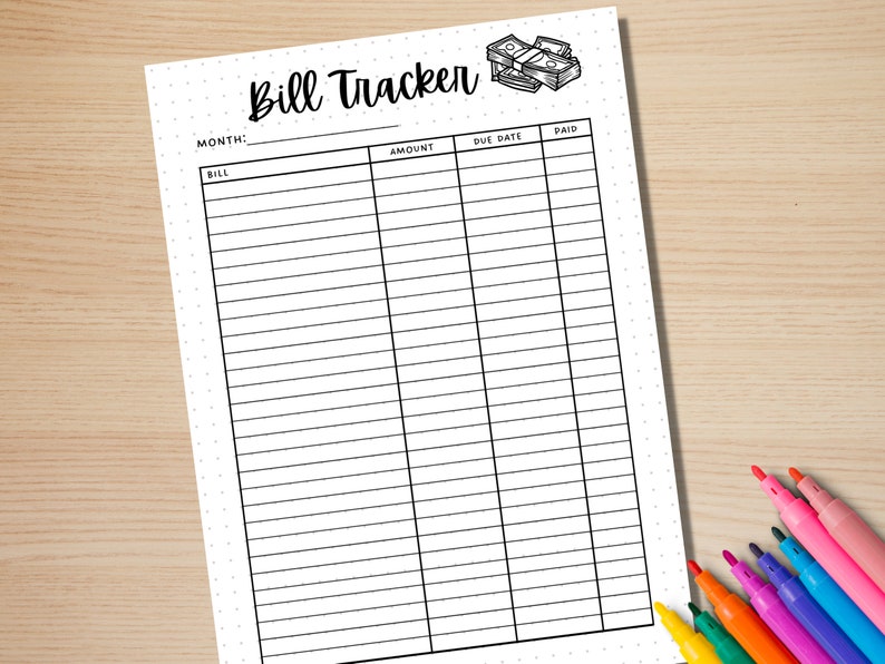 Bill Tracker - PRINTABLE Journal Page - Planner Page - Expense Tracker ...