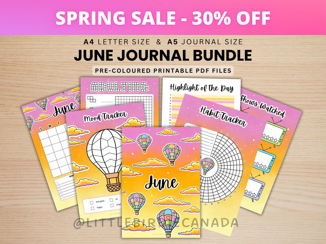 June Journal Bundle - Hot Air Balloon - PRINTABLE Journal Pages - PRE ...