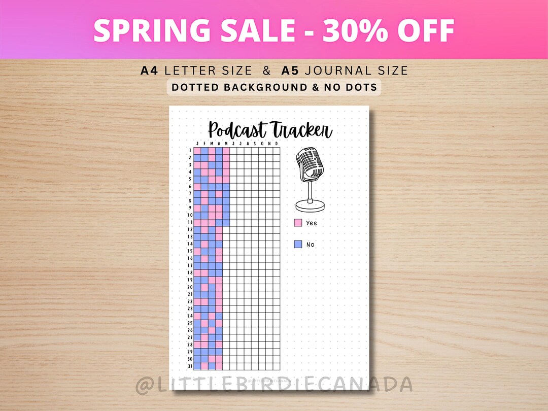 Podcast Tracker - PRINTABLE Journal Page - Planner Page - Monthly ...