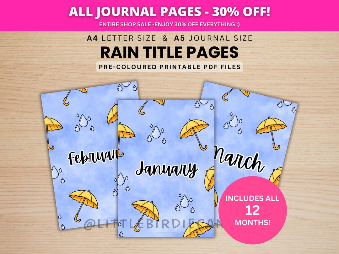 Rain Title Page Bundle - Journal Cover Page - PRINTABLE Journal Page ...