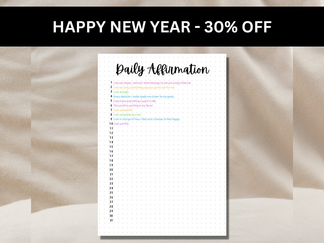 Daily Affirmation Page Gratitude Journal Positive Affirmation PRINTABLE ...