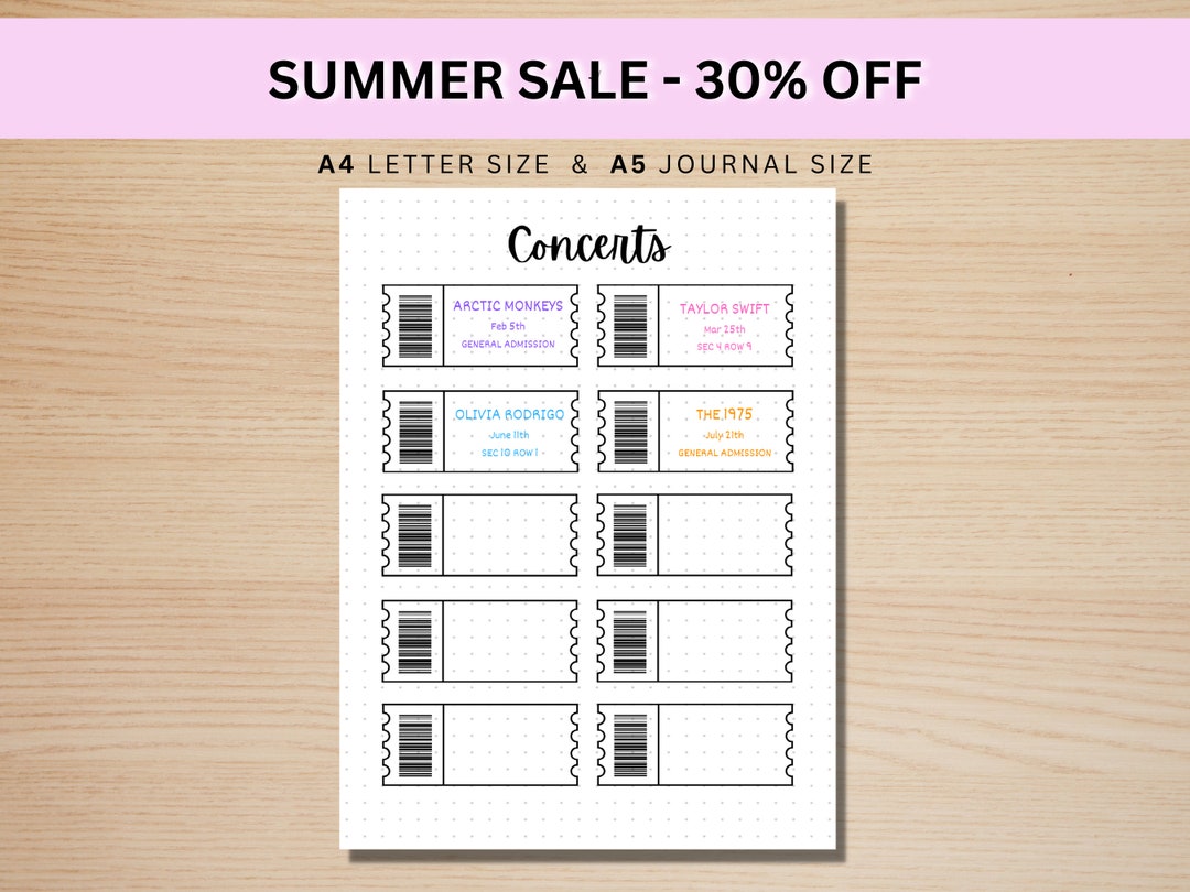 Concert Tracker PRINTABLE Journal Page Concert Log Concert Journal List ...