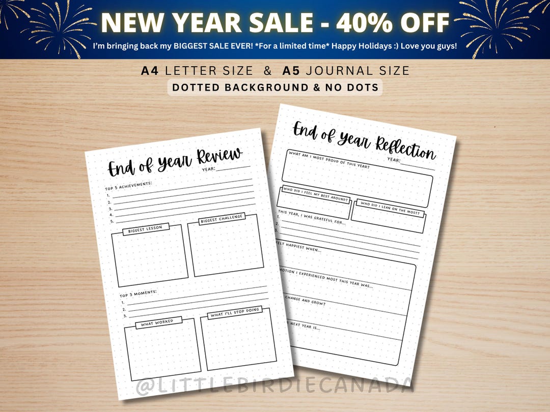 End of Year Reflection PRINTABLE Journal Page End of Year Review Yearly ...