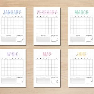 12 Month Calendar Pages - A5 Journal Monthly Calendar Template ...