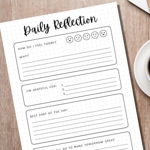 Daily Reflection Journal - PRINTABLE Gratitude Journal Page - Planner Page - Wellness Journal ...
