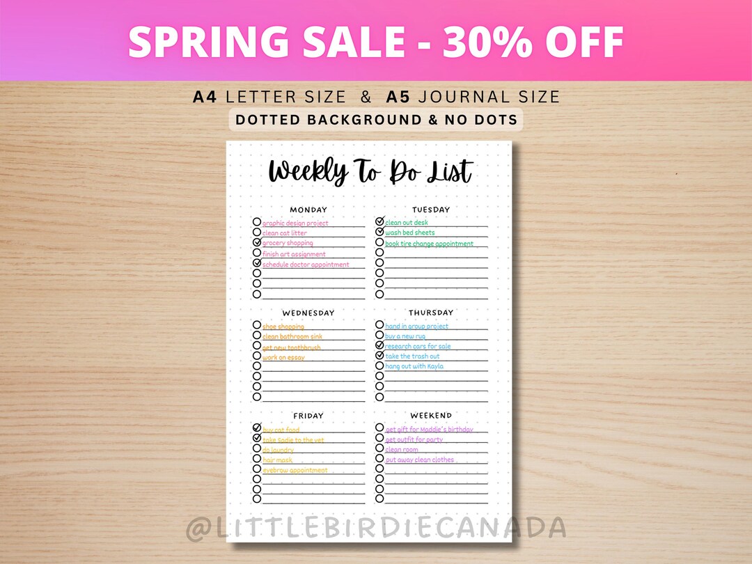 Weekly to Do List - PRINTABLE Journal Page - Planner Page - Weekly ...