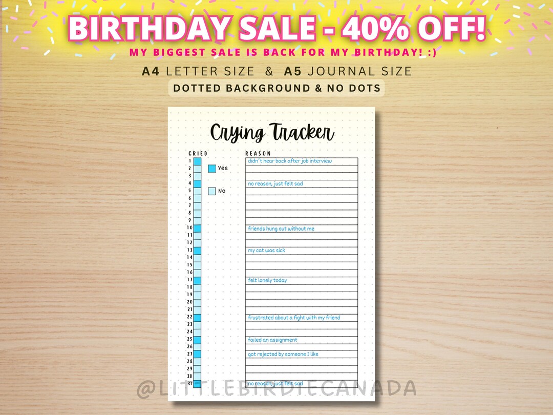 Crying Tracker - PRINTABLE Journal Page - Planner Page - Crying Log ...