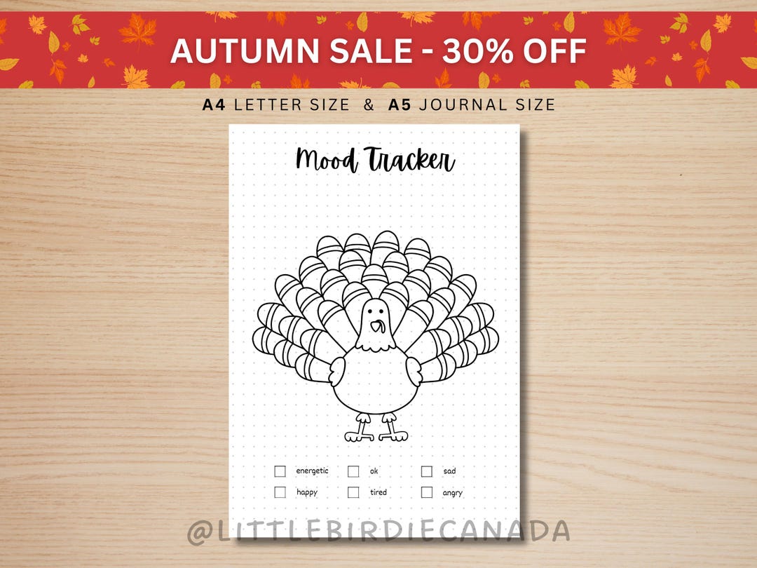 Turkey Mood Tracker PRINTABLE Journal Page Planner Page Feeling Tracker ...